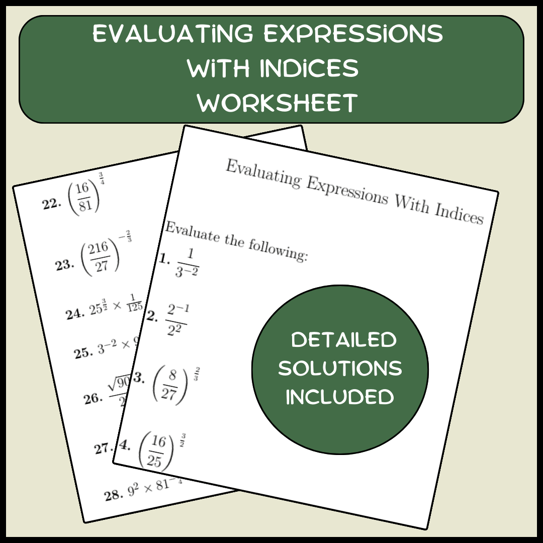 Evaluating Expressions With Indices Worksheet (with solutions)