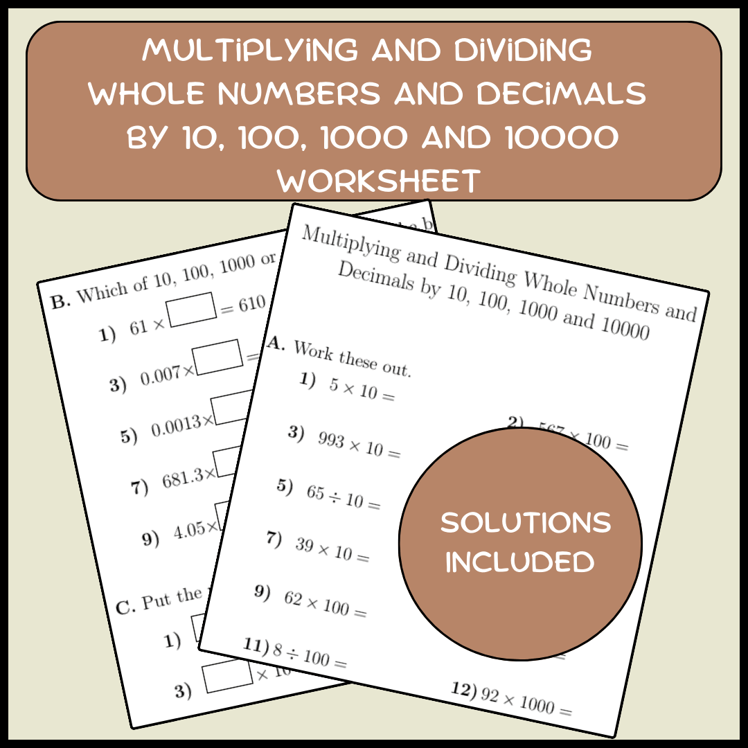 Multiplying and Dividing Whole Numbers and Decimals by 10, 100, 1000 ...