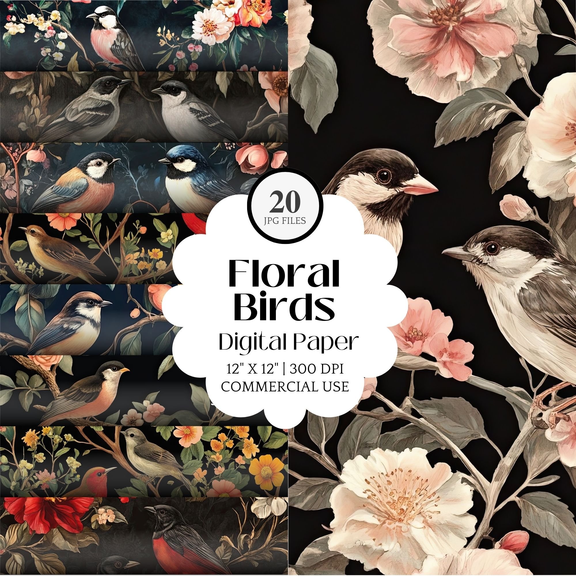 Floral Birds Digital Paper - Payhip