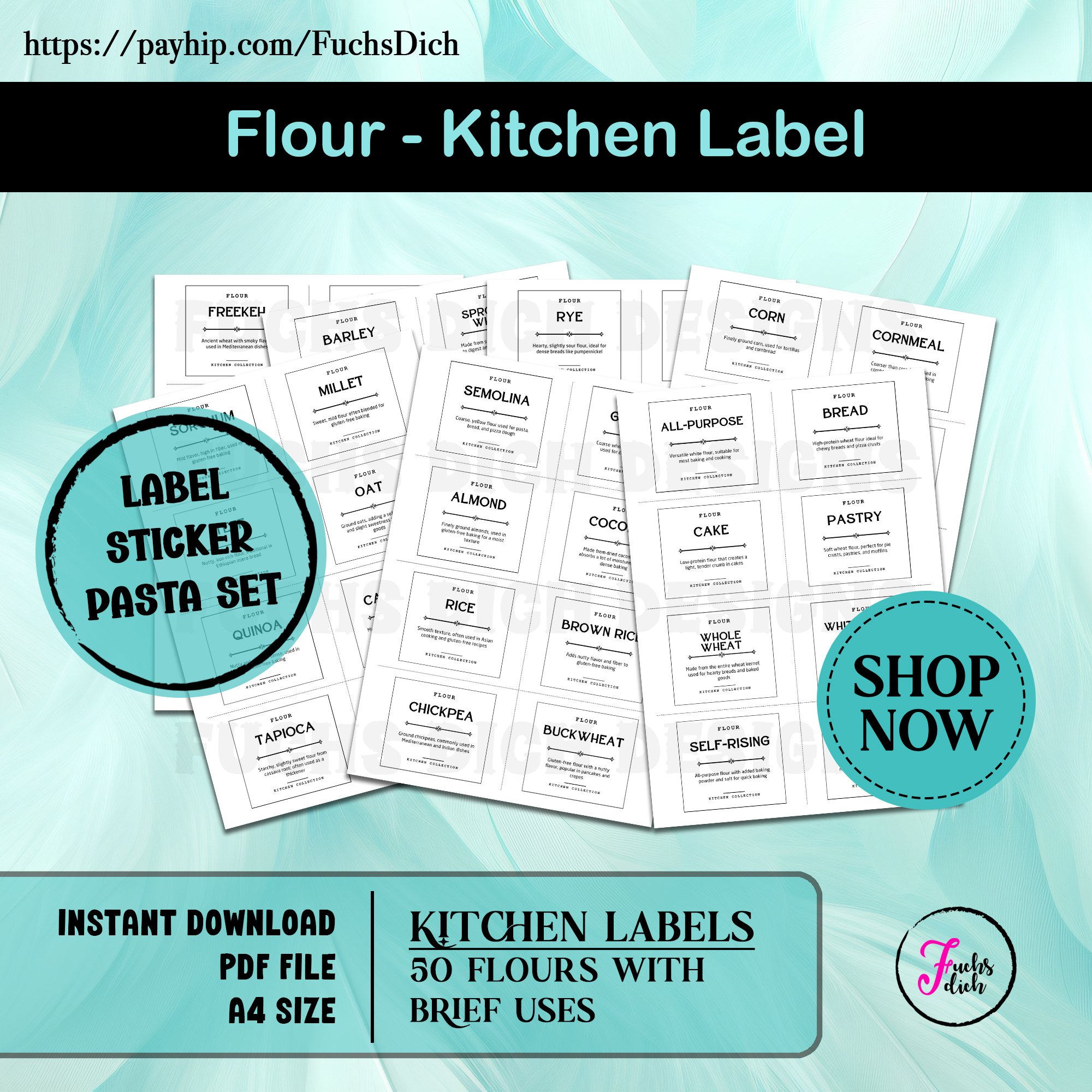 Kitchen Labels - Flours | Flours Set Pantry Label Stickers - Payhip