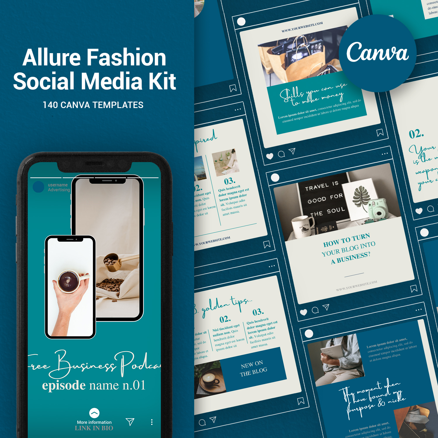 140 Allure Fashion Social Media Canva Templates - Payhip