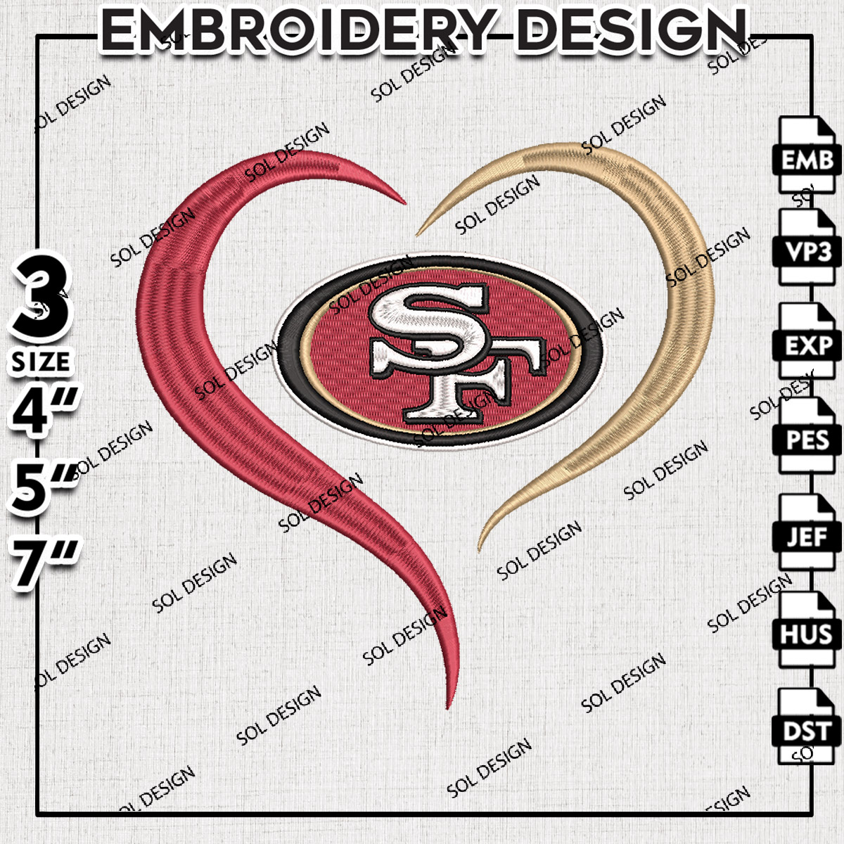 San Francisco 49ers Heart Embroidery Designs, NFL 49ers Embroidery ...