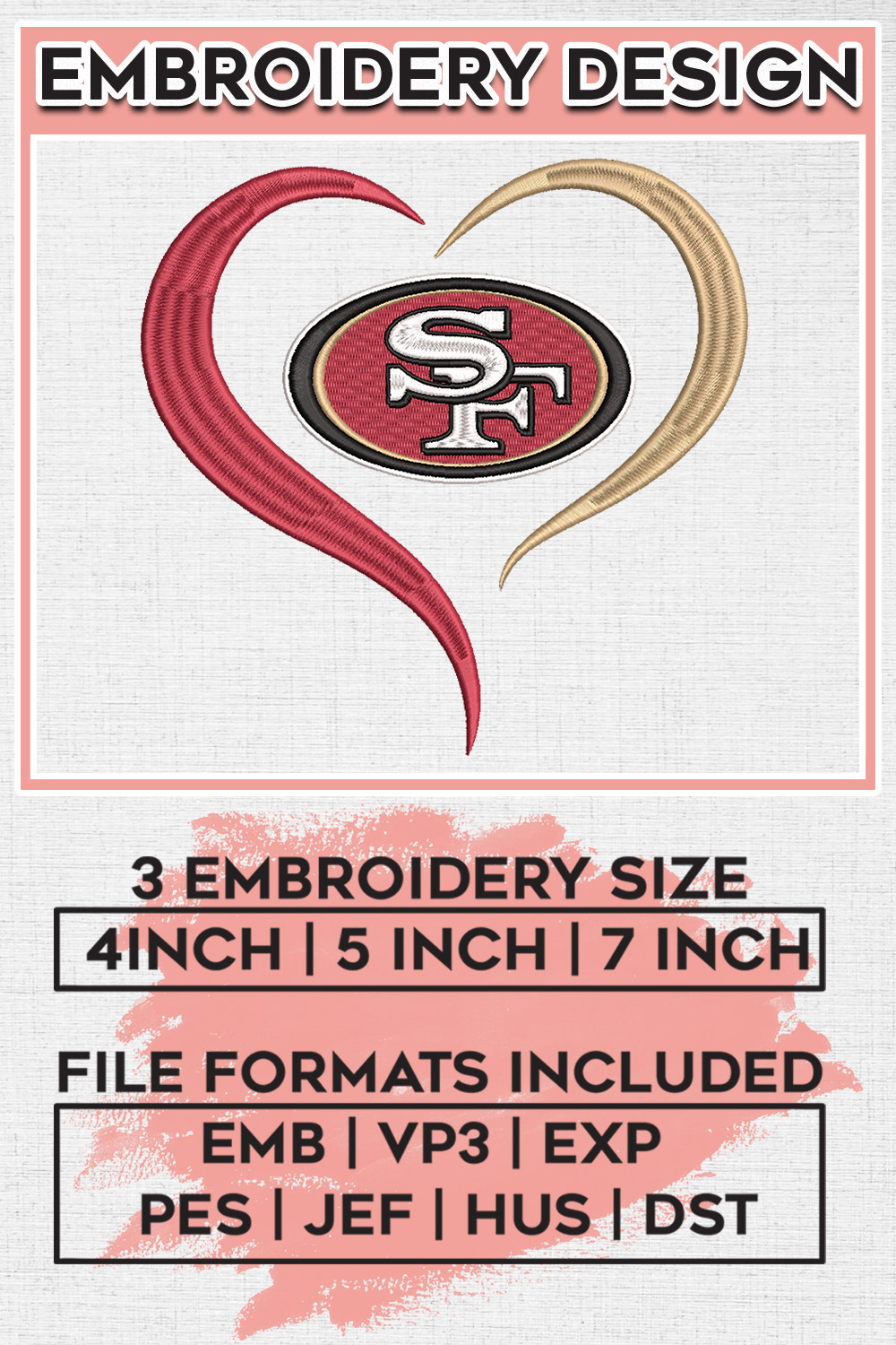 San Francisco 49ers Heart Embroidery Designs, NFL 49ers Embroidery ...