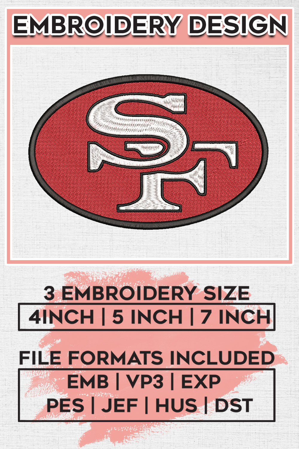 San Francisco 49ers Logo Embroidery Design Files, NFL 49ers Embroidery ...
