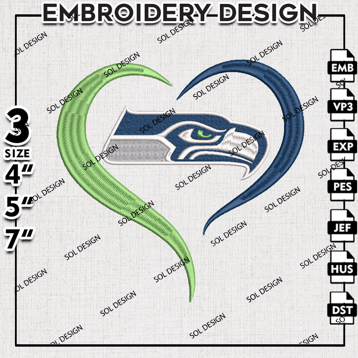 Seattle Seahawks Heart Embroidery Designs, NFL Seahawks Embroidery ...