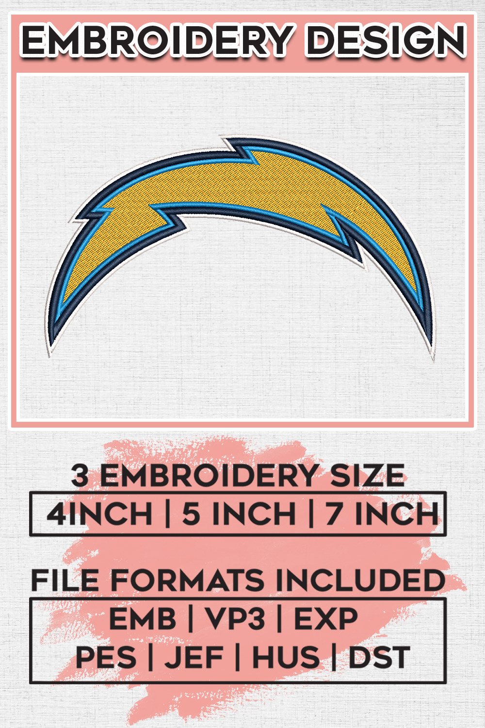 Los Angeles Chargers Logo Embroidery Design Files, NFL Chargers ...