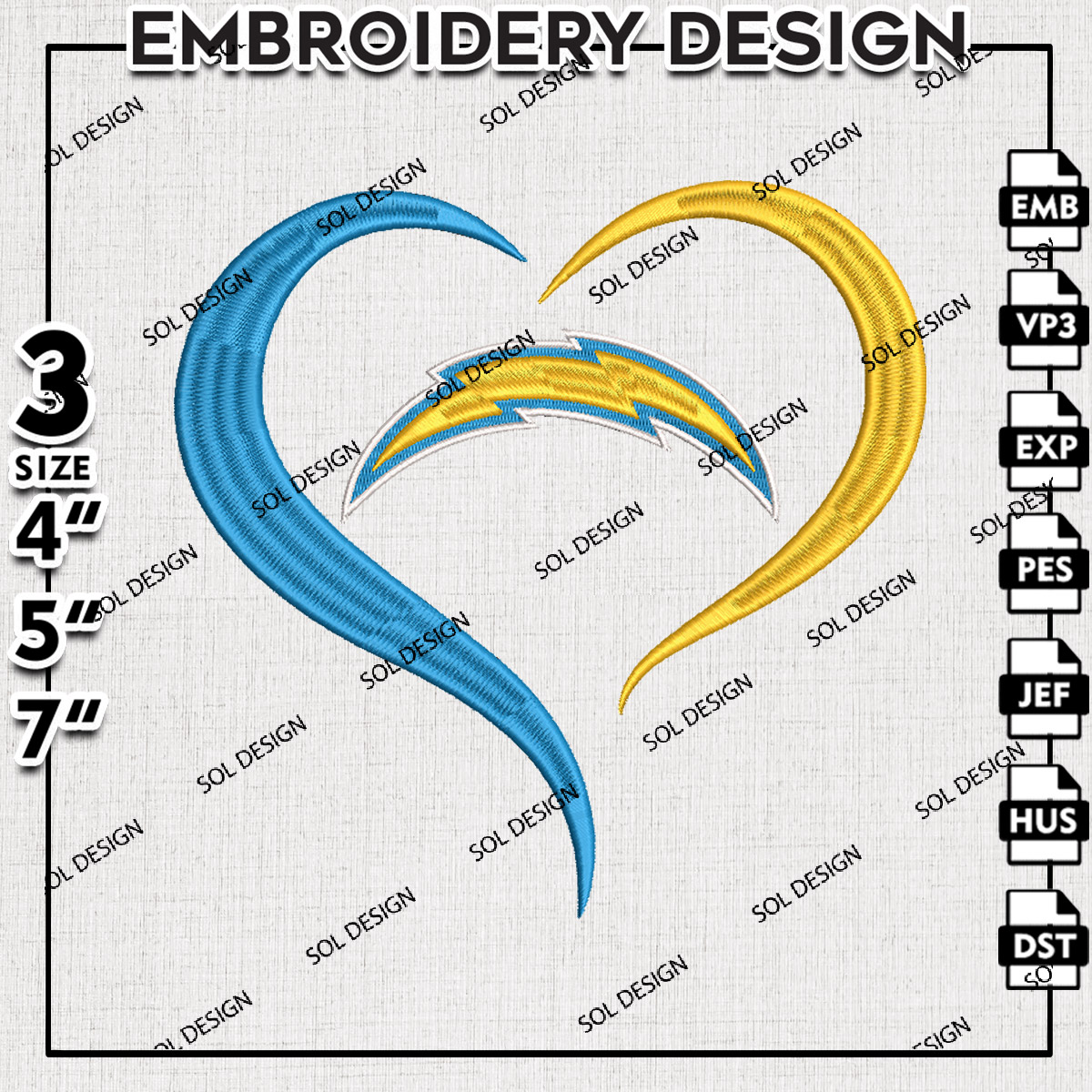NFL Los Angeles Chargers Heart Embroidery Design Files, NFL Chargers ...