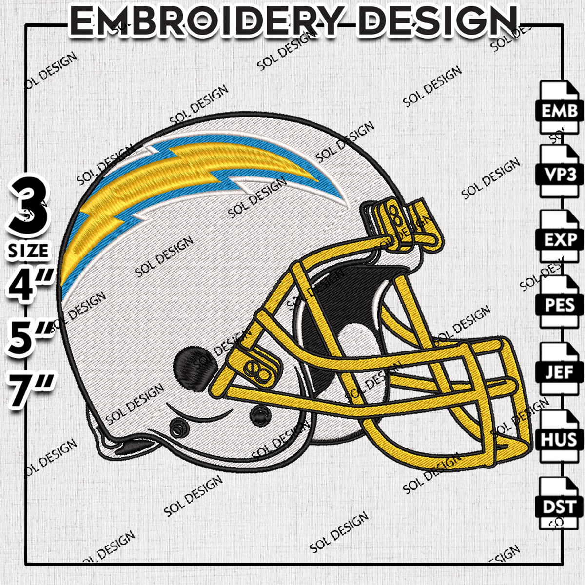 NFL Los Angeles Chargers Helmet Embroidery Designs, NFL Chargers ...