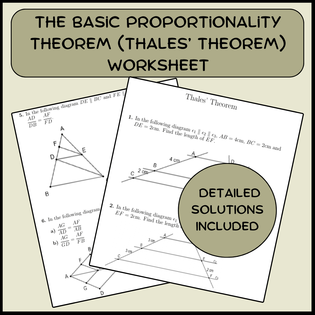 The Basic Proportionality Theorem (Thales’s Theorem) Worksheet (with ...