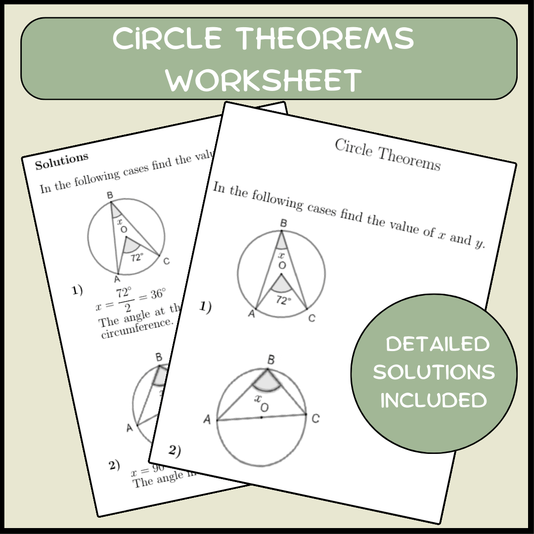 Circle theorems Worksheet (with solutions)