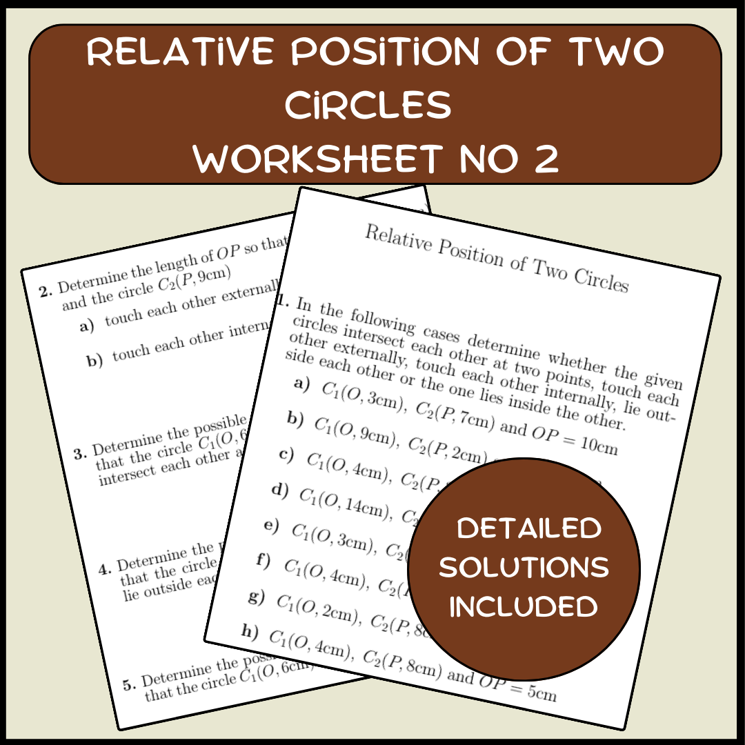 Relative Position of Two Circles worksheet no 2 (with solutions)