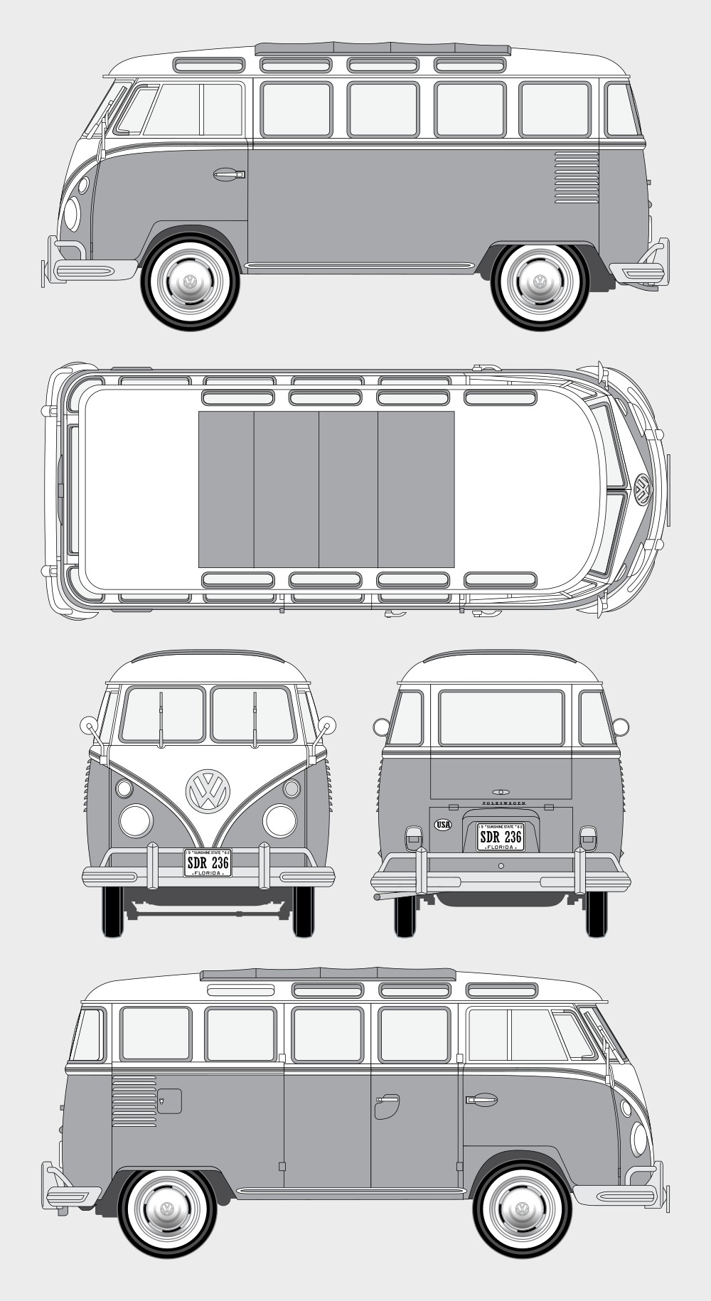 Volkswagen T1 Samba Bus Car Blueprint - Payhip