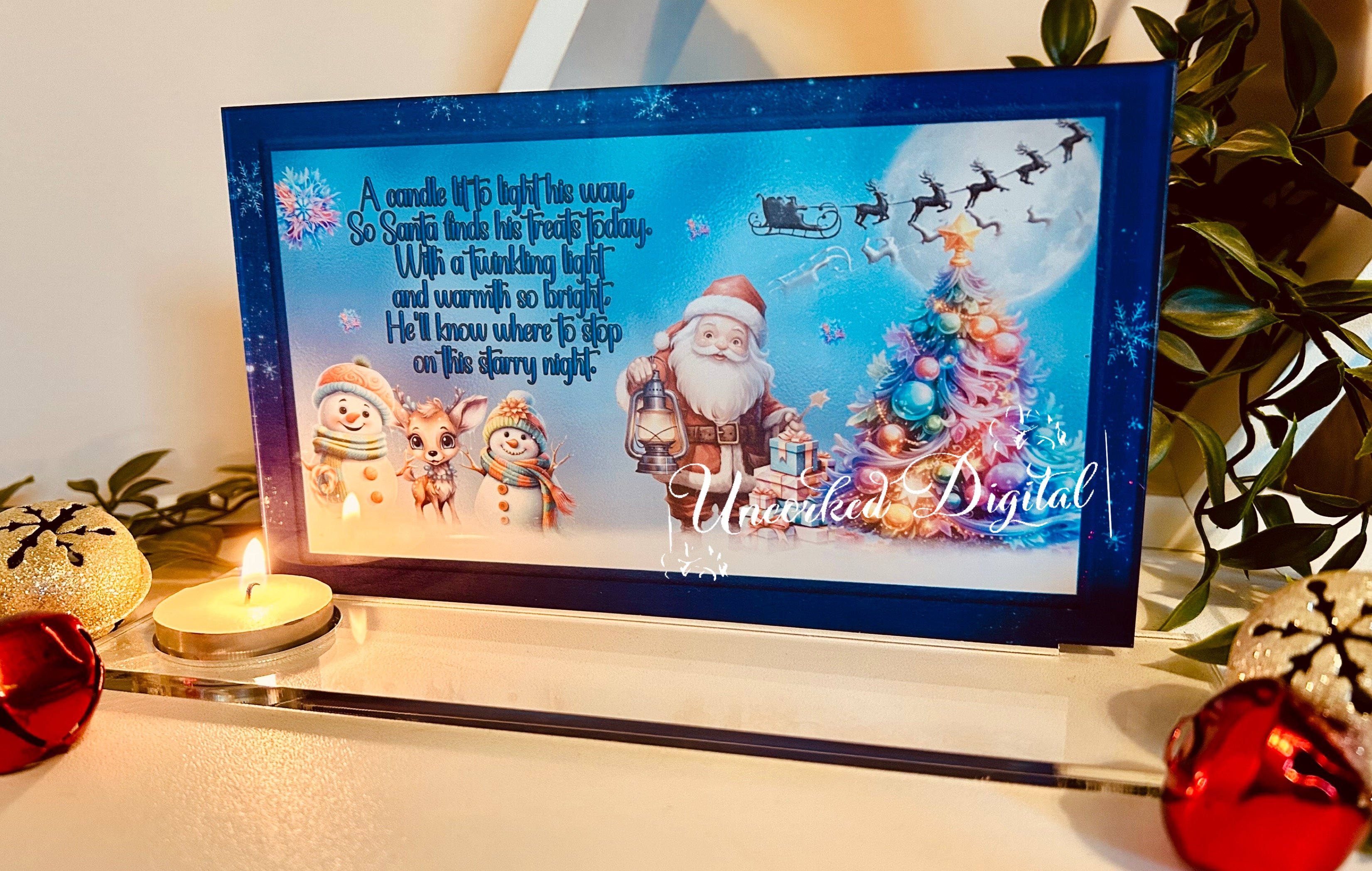 Cute Santa guiding candle plaque (woodform) - Payhip