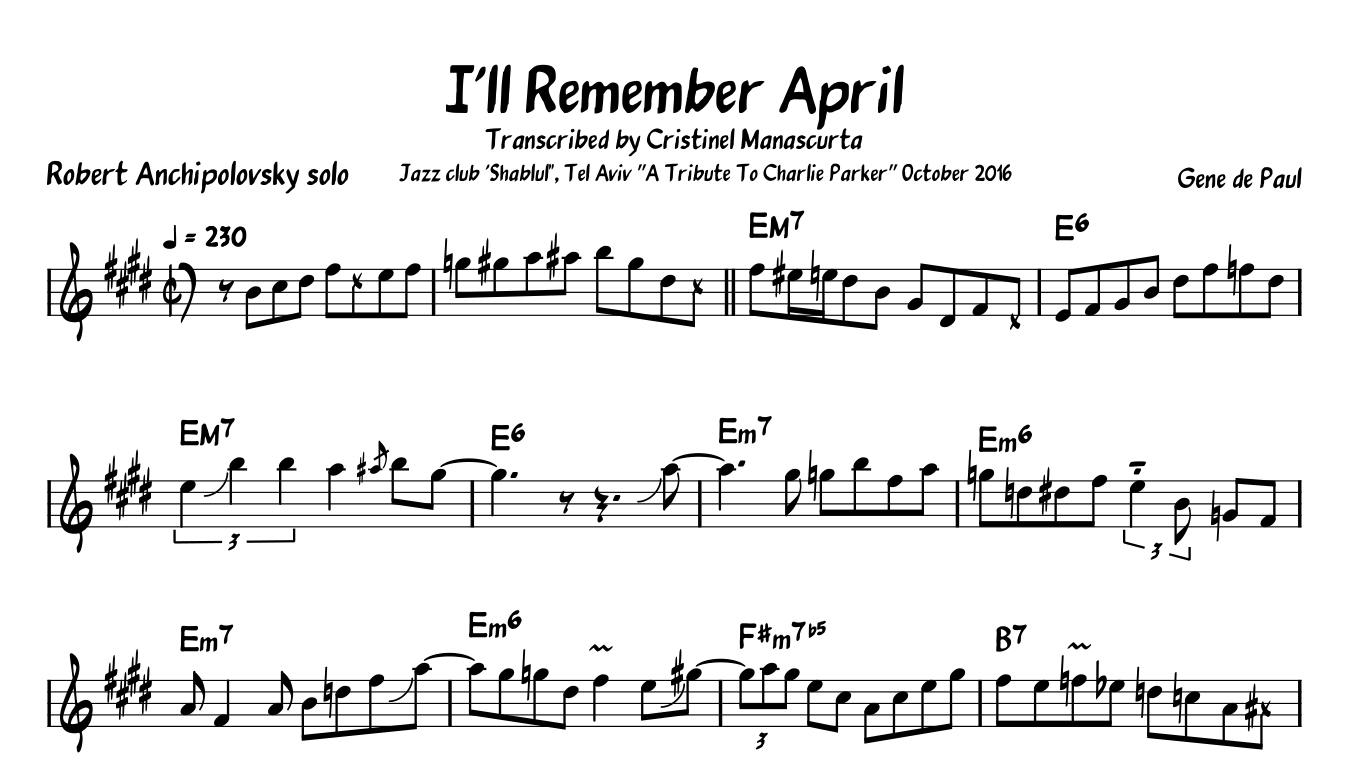 Robert Anchipolovsky - I'll Remember April, alto sax - Payhip