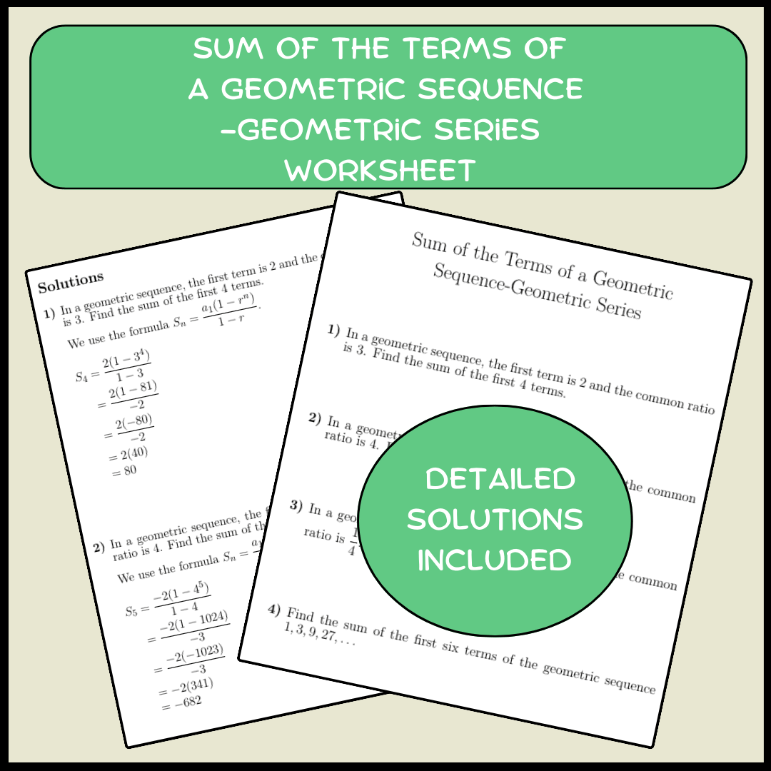 Sum of the Terms of a Geometric Sequence-Geometric Series Worksheet ...