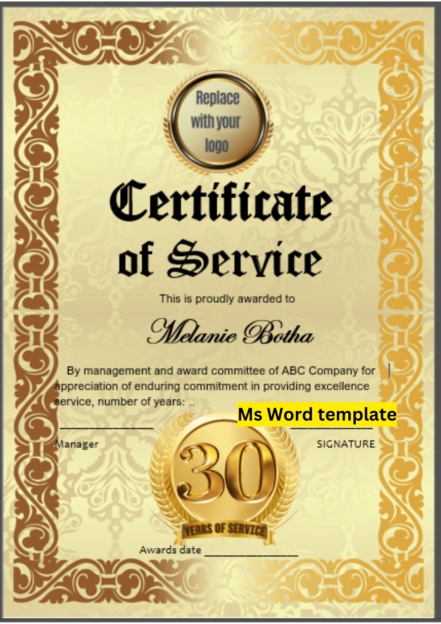CT0175 | 30 Years service | Stunning Customizable Certificate Templates ...