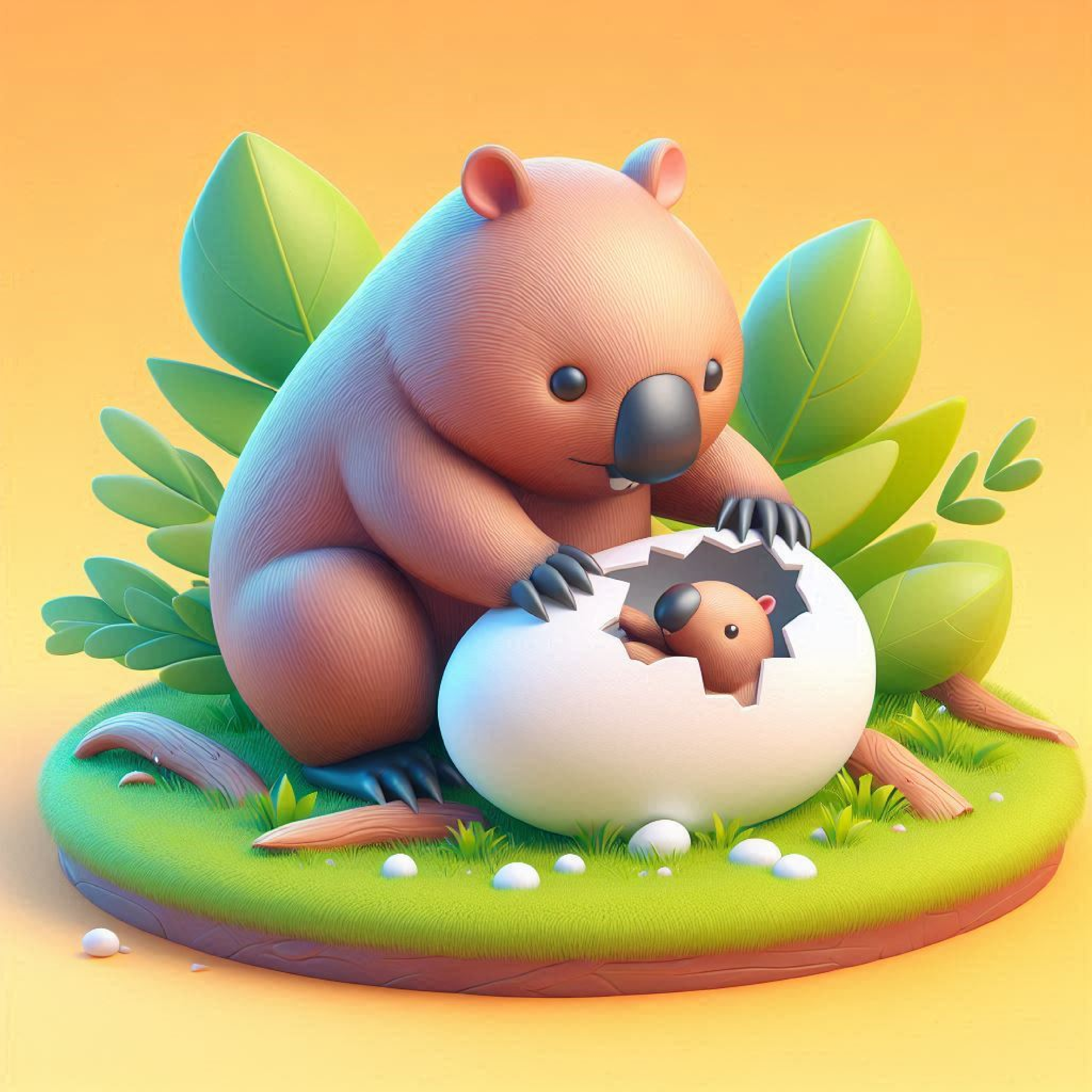 Adorable 3D Cartoon Wombat Laying an Egg – Hilarious Wall Art Digital ...