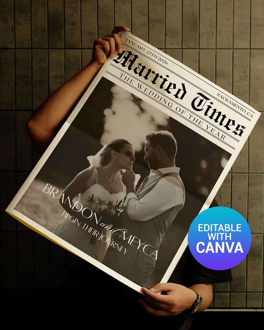 Newspaper Wedding Program Template with Photo | Editable Unique Wedding Infographic | Printable ...