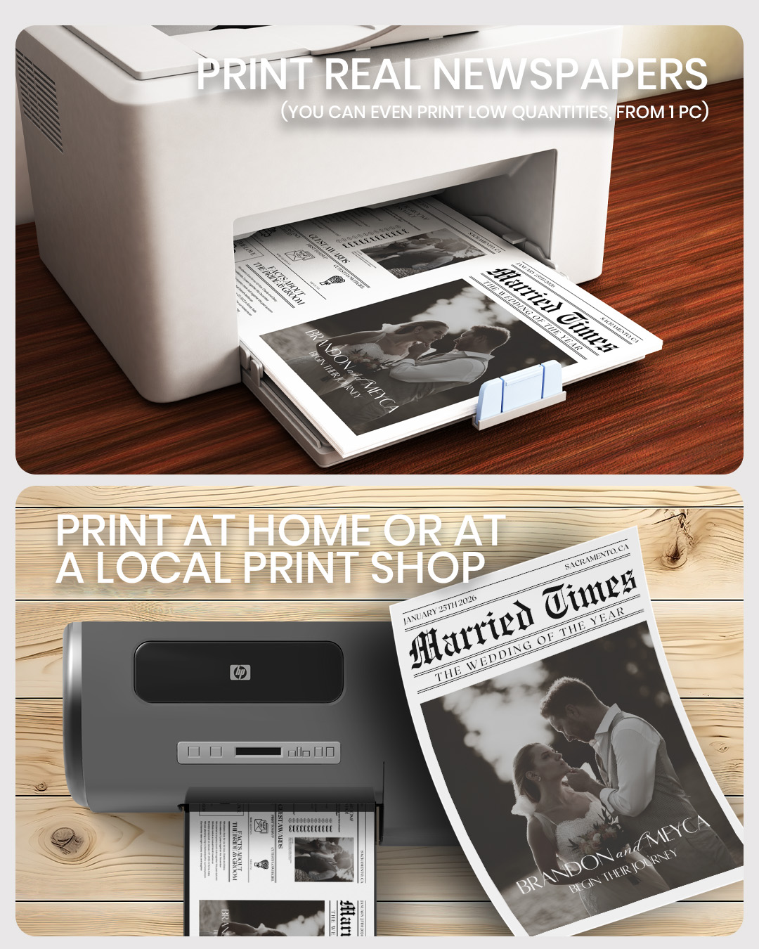 Newspaper Wedding Program Template with Photo | Editable Unique Wedding Infographic | Printable ...