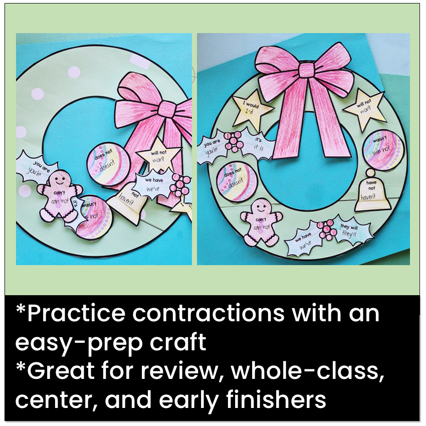 Christmas Wreath Contractions Craft 2nd Grade Grammar Fun