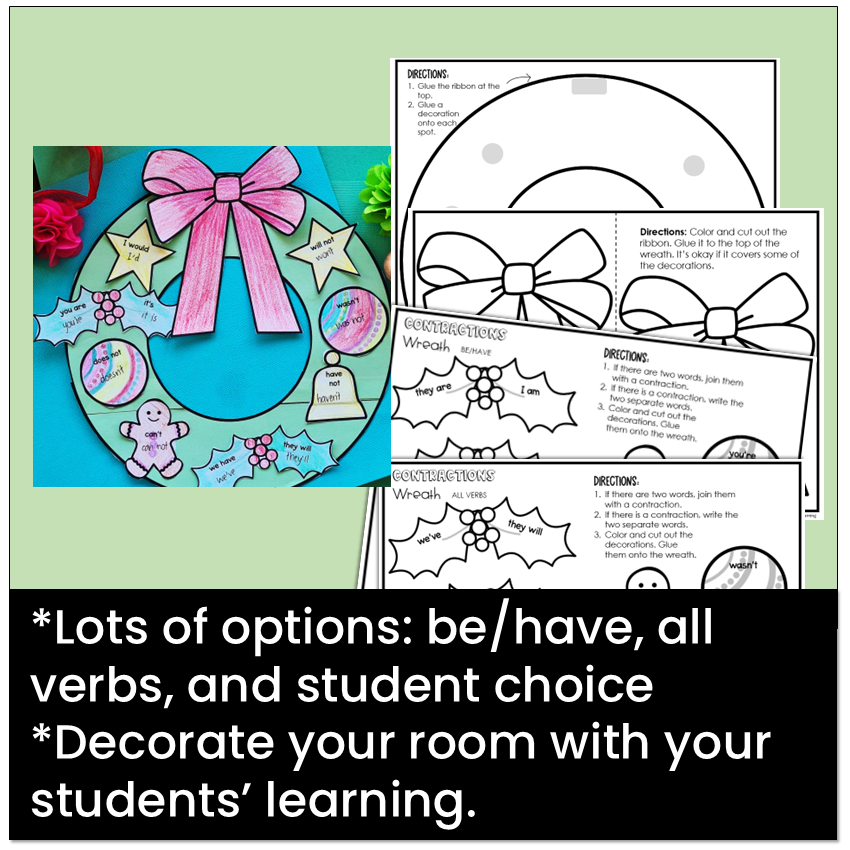 Christmas Wreath Contractions Craft 2nd Grade Grammar Fun