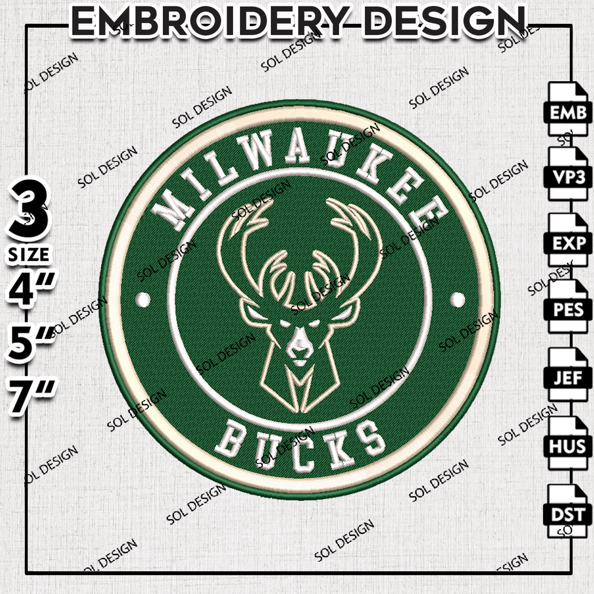 Milwaukee Bucks Circle Logo Embroidery Design Files, NBA Embroidery ...
