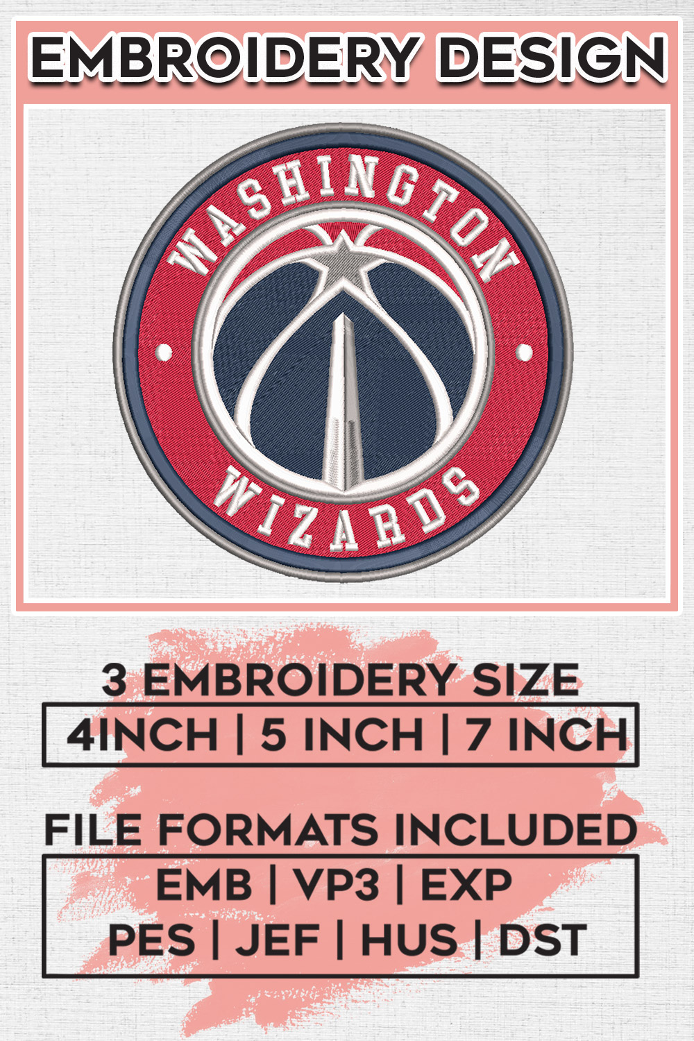 Washington Wizards Circle Logo Embroidery Design Files, NBA Embroidery ...