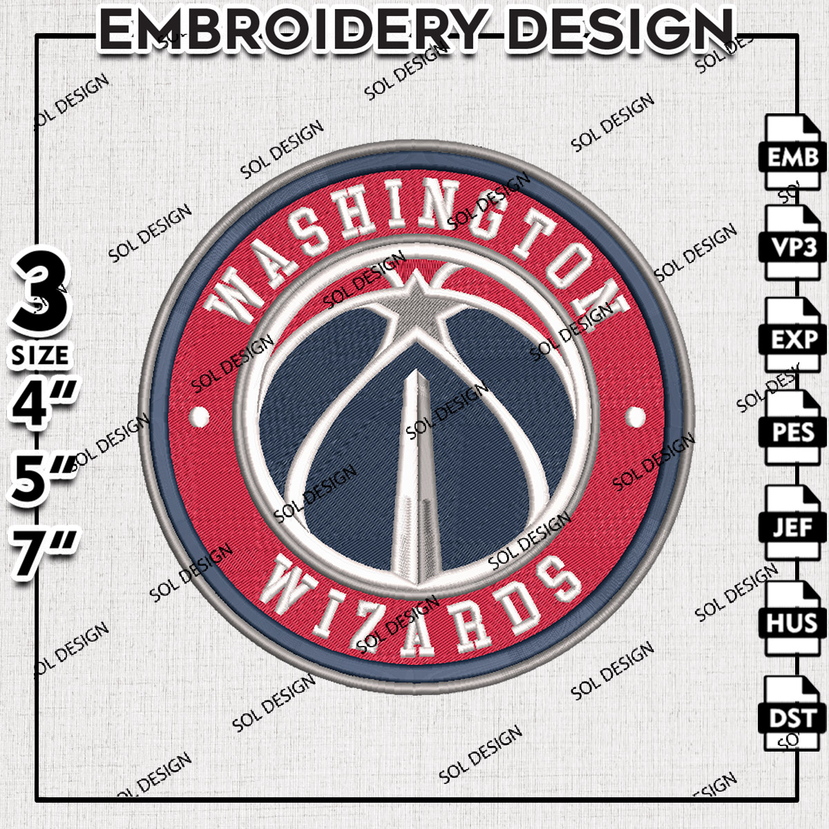Washington Wizards Circle Logo Embroidery Design Files, NBA Embroidery ...
