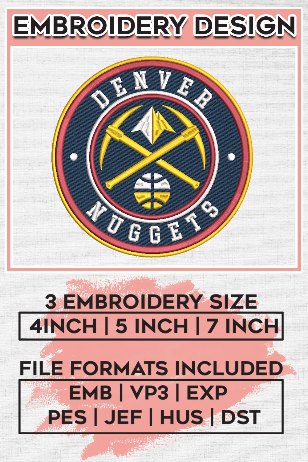 Denver Nuggets Circle Logo Embroidery Design Files, NBA Embroidery ...
