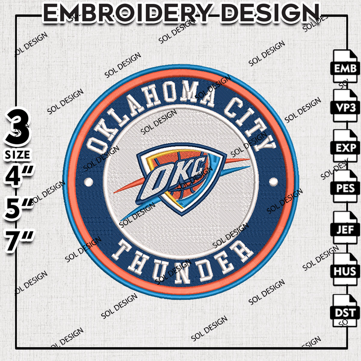 Oklahoma City Thunder Circle Logo Embroidery Design Files, NBA ...