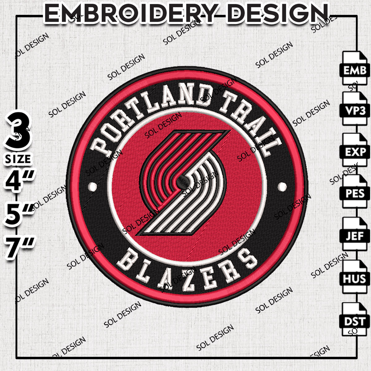 Portland Trail Blazers Circle Logo Embroidery Design Files, NBA ...