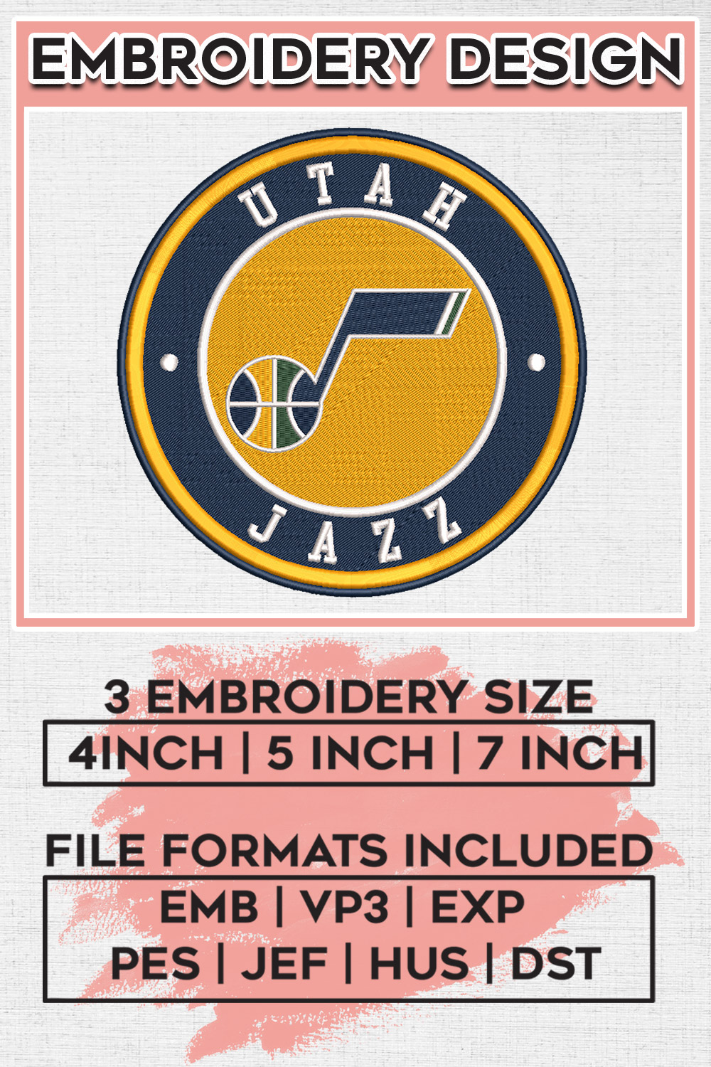 Utah Jazz Embroidery Circle Logo Design Files, NBA Embroidery Files ...