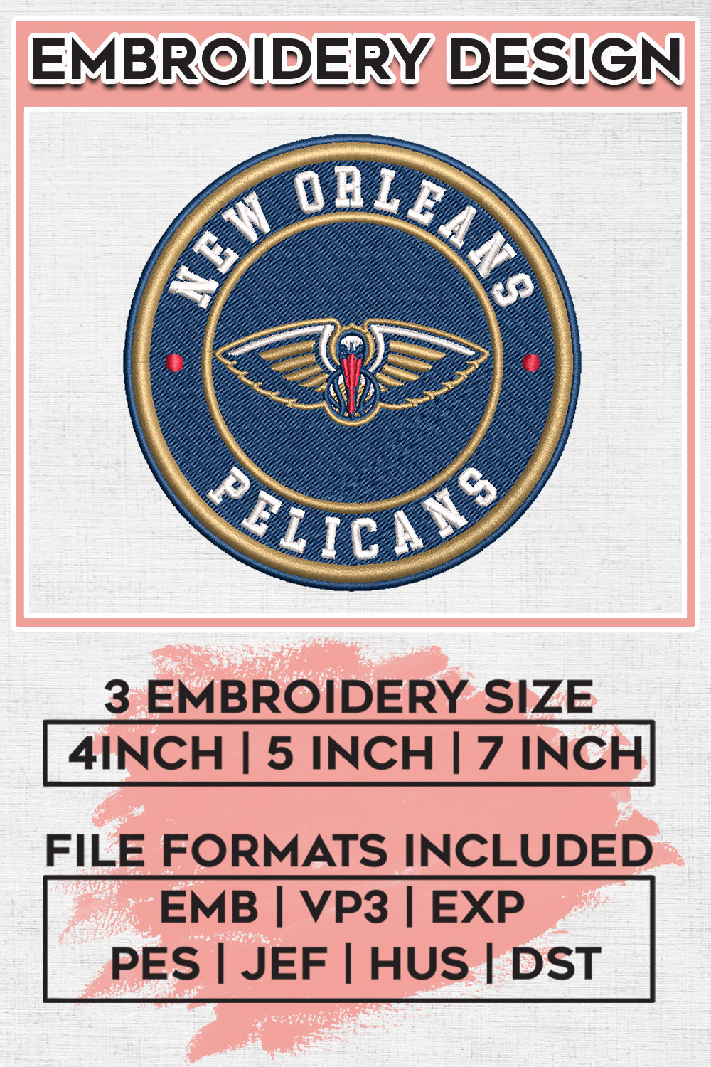 New Orleans Pelicans Circle Logo Embroidery Design Files, NBA ...