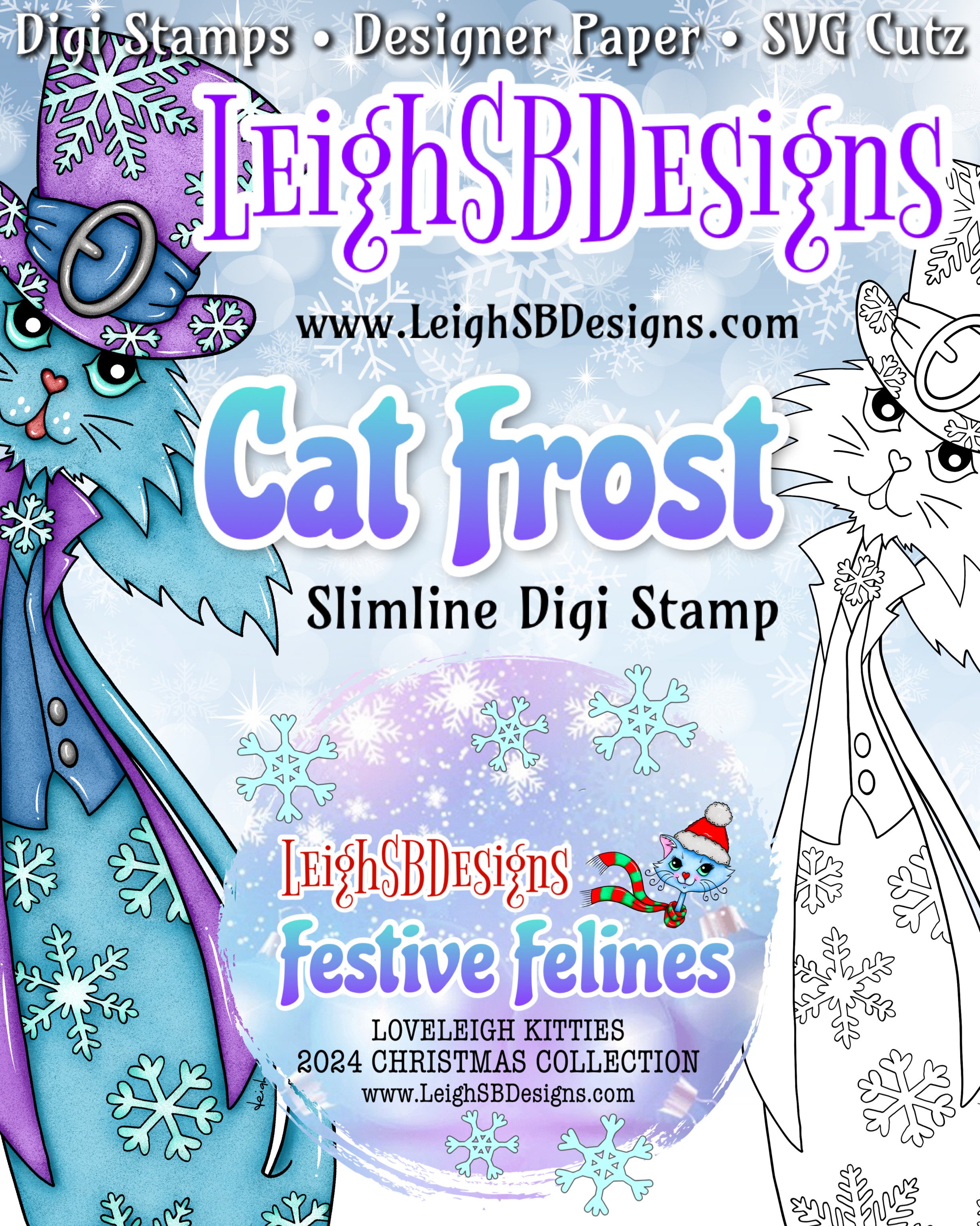 Cat Frost - Slimline Digi Stamp - Festive Felines Loveleigh Kitties ...