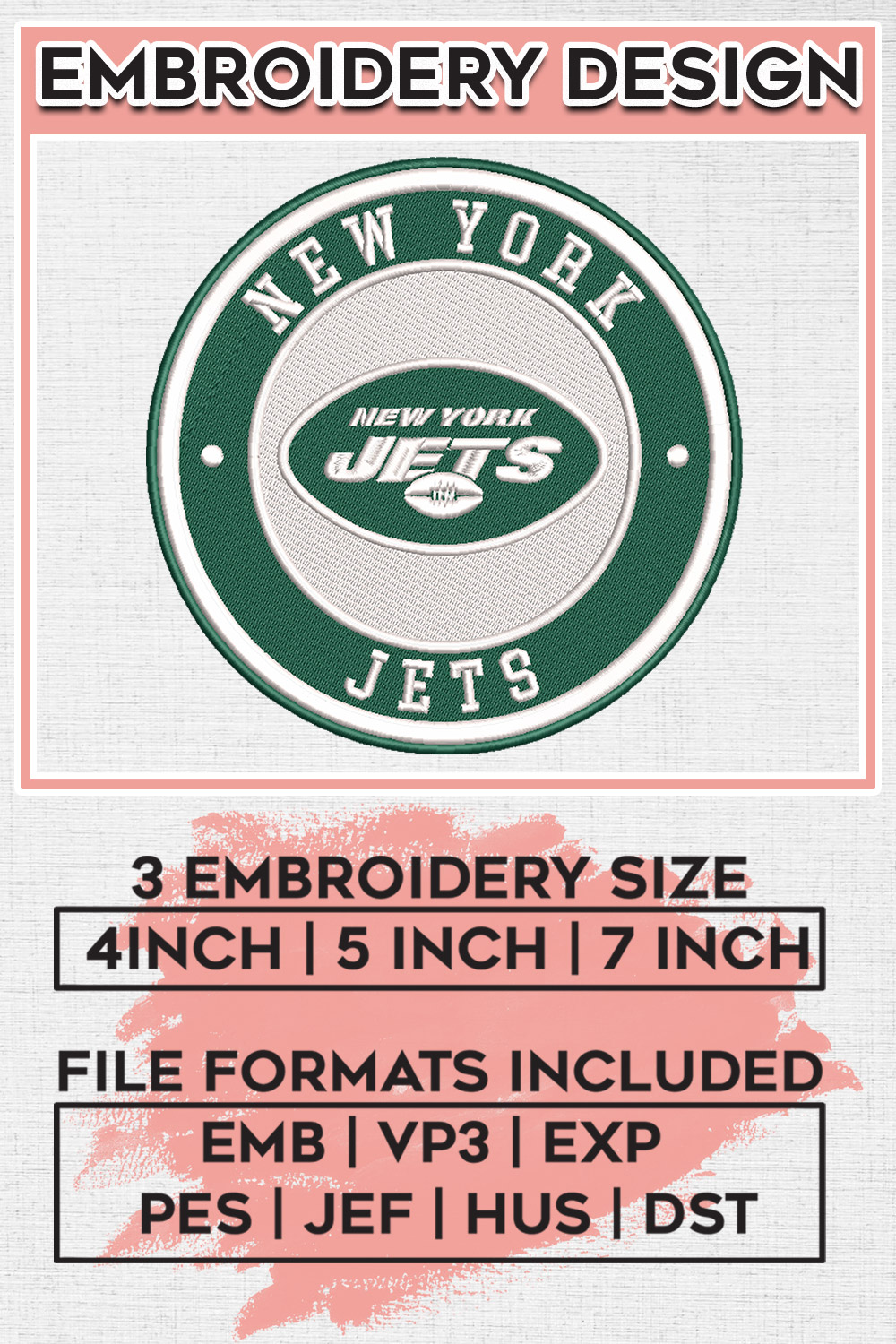 New York Jets Circle Logo Embroidery Design Files, NFL Jets, NFL Logo ...