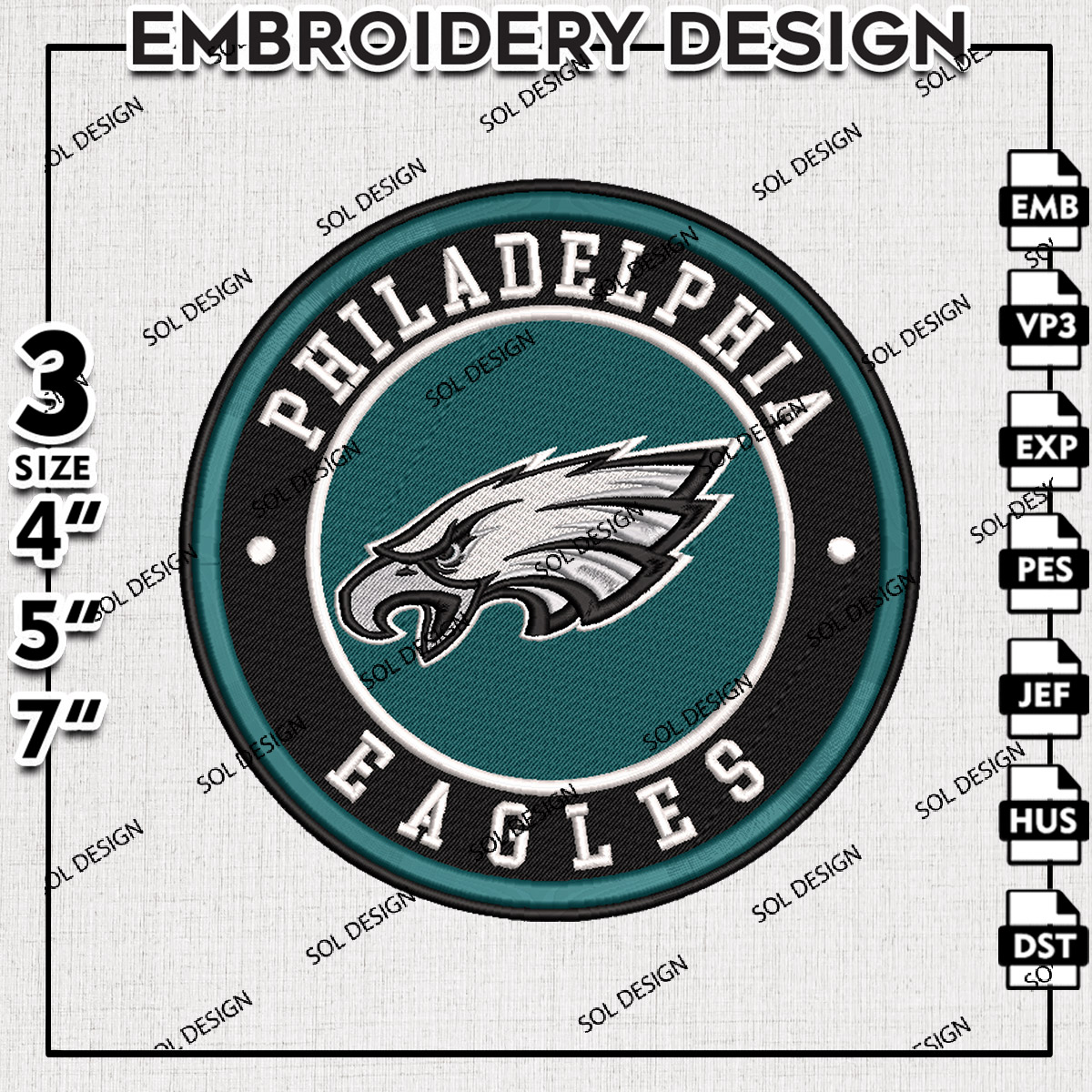 NFL Philadelphia Eagles Circle Logo Embroidery Design Files, NFL Eagles ...
