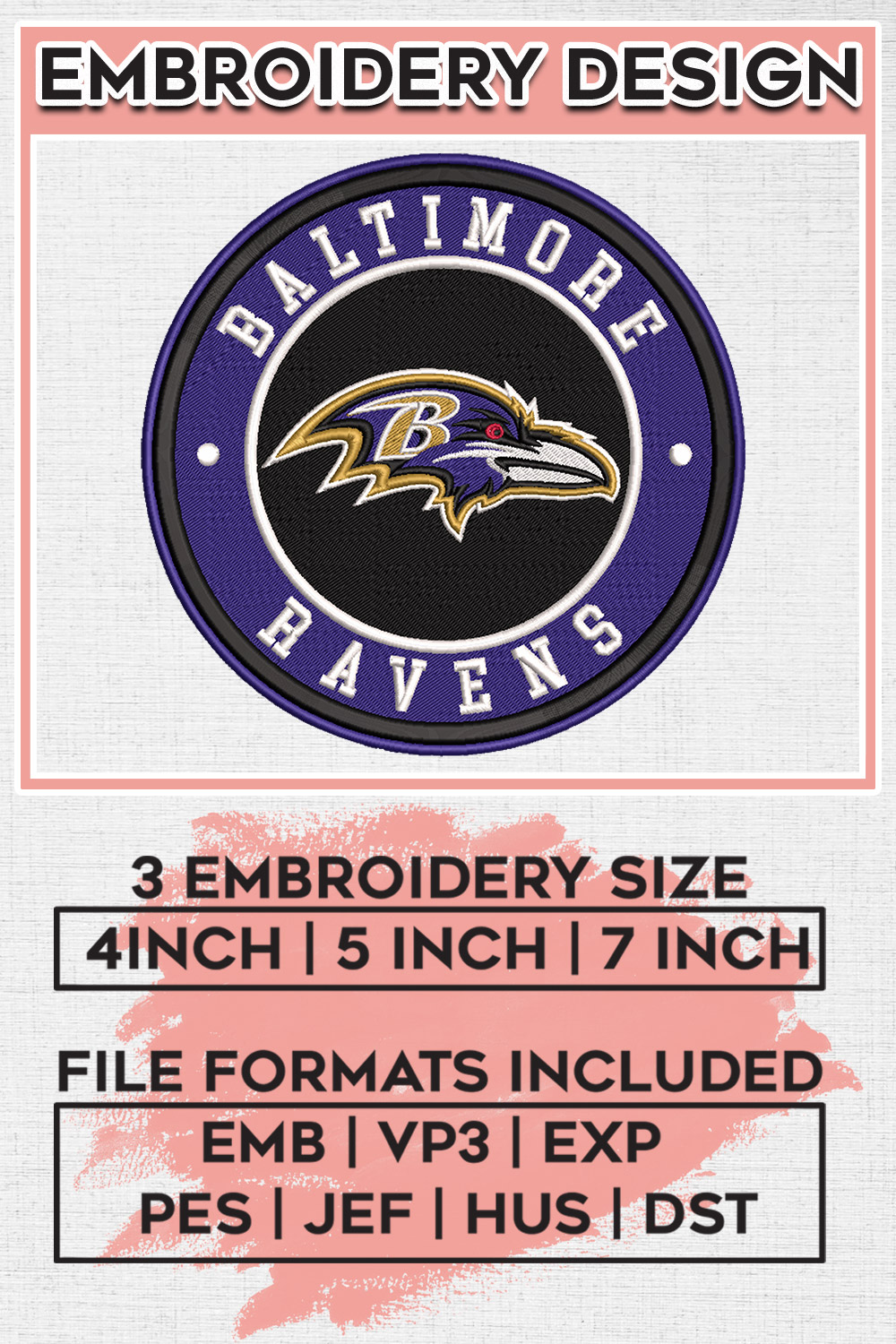 NFL Baltimore Ravens Circle Logo Embroidery Design Files, NFL Ravens ...