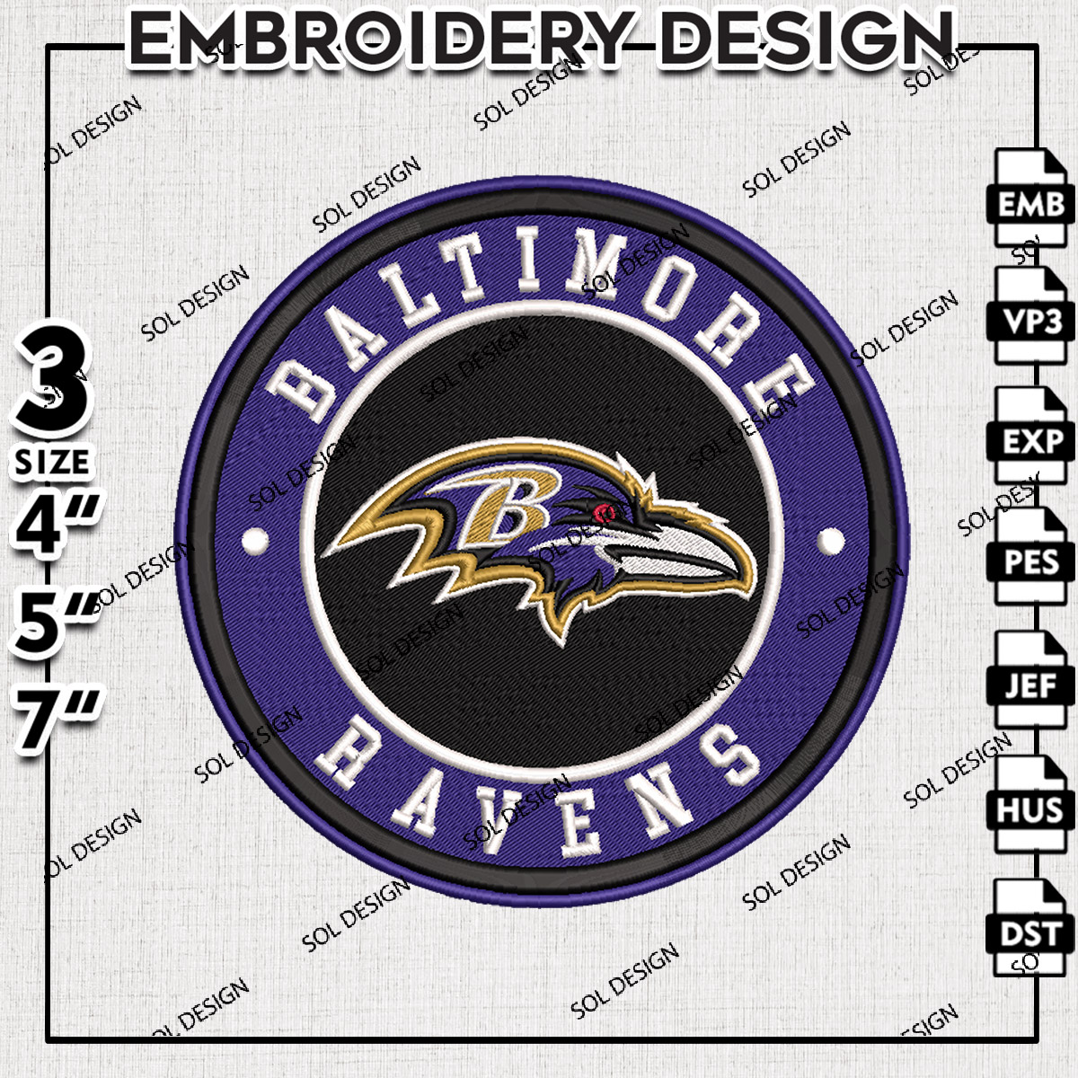 NFL Baltimore Ravens Circle Logo Embroidery Design Files, NFL Ravens ...