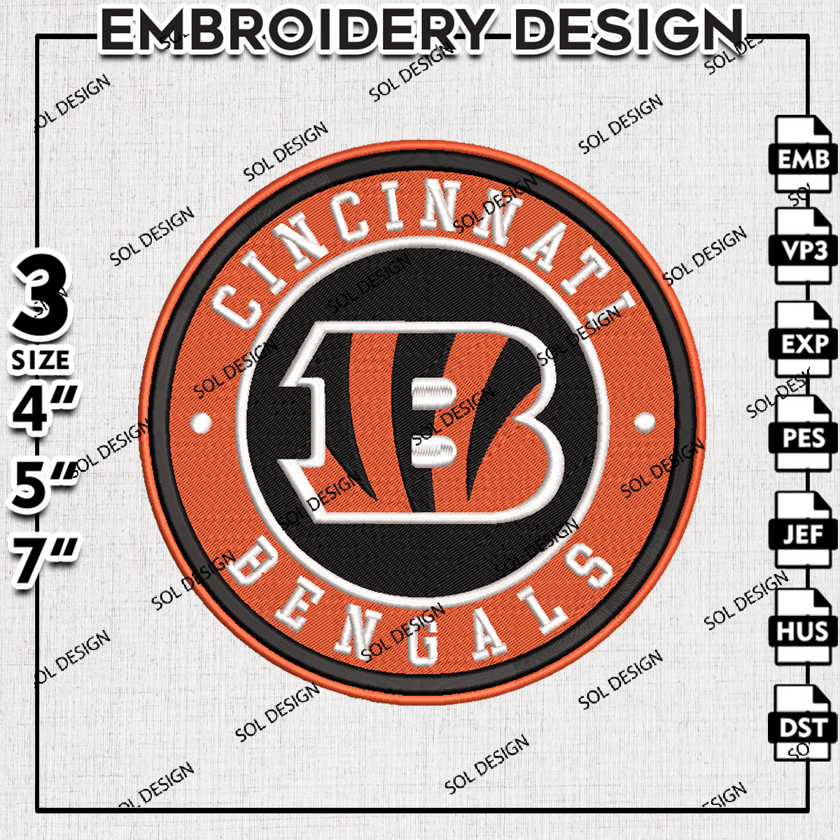 Cincinnati Bengals Circle Logo Embroidery Designs, NFL Bengals, NFL ...