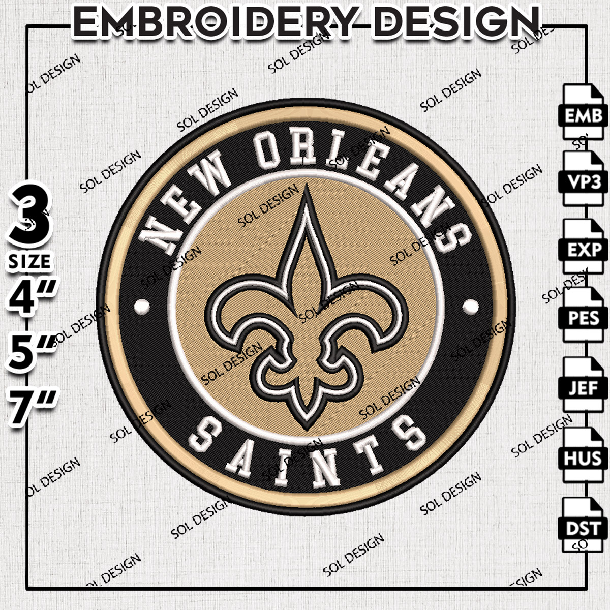 NFL New Orleans Saints Circle Logo Embroidery Designs, NFL Saints, NFL ...