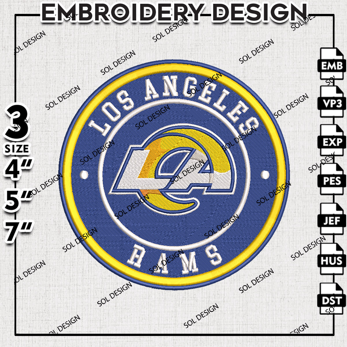 NFL Los Angeles Rams Circle Logo Embroidery Design Files, NFL Rams, NFL ...