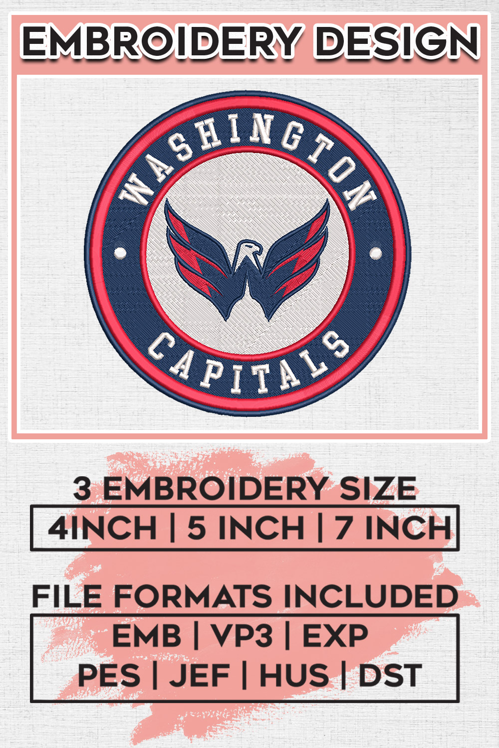 Washington Capitals Circle Logo Embroidery Files, NHL Washington ...