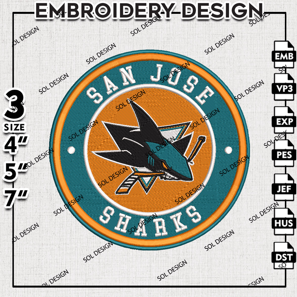 San Jose Sharks Circle Logo Embroidery Designs, NHL San Jose Sharks ...