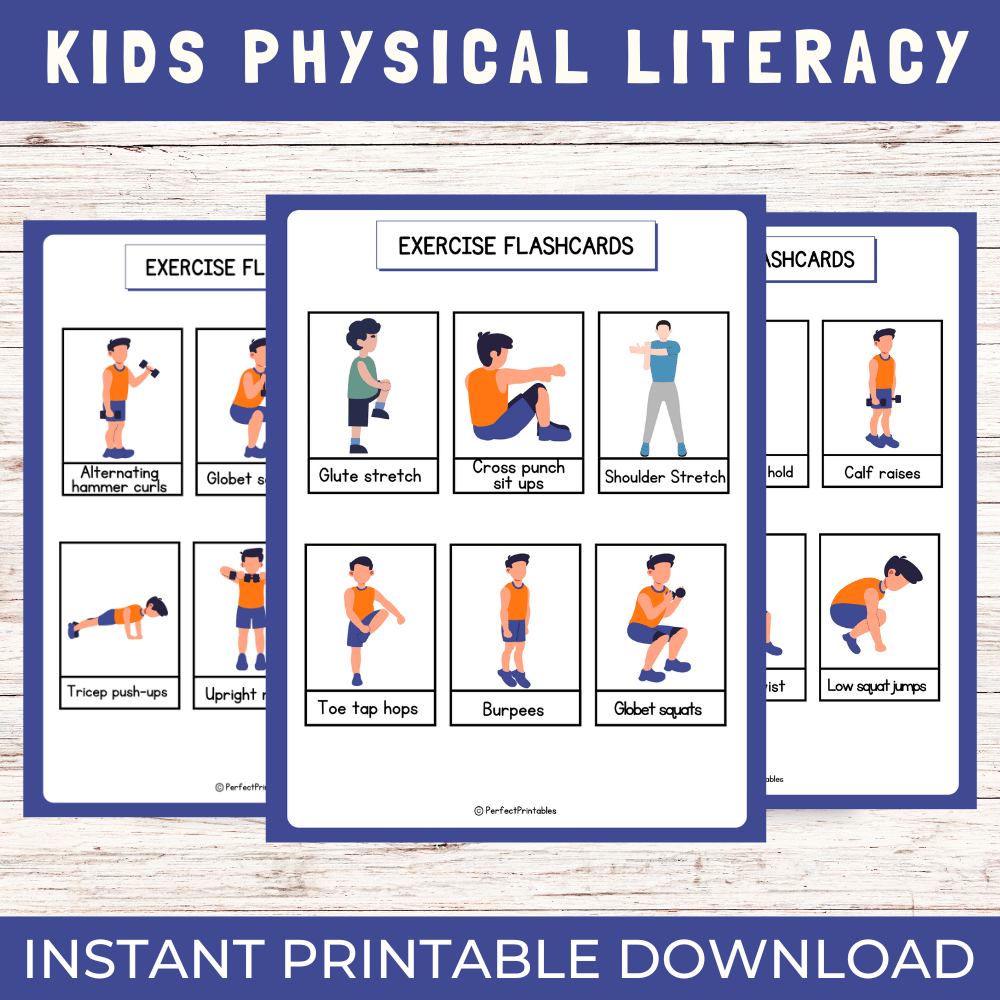 Exercise Flashcards Printable | Fitness Signs, Physical Literacy Visual ...