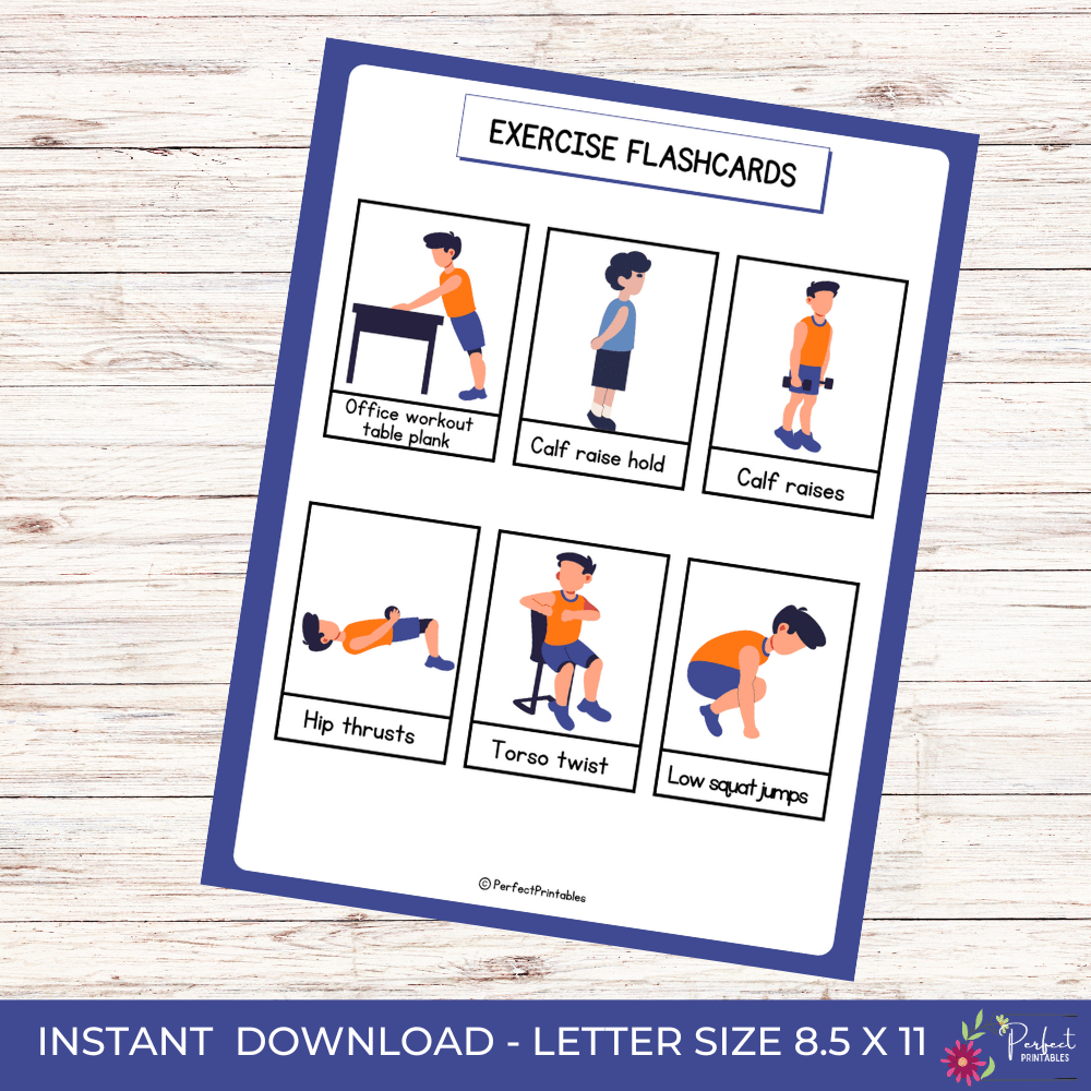 Exercise Flashcards Printable | Fitness Signs, Physical Literacy Visual ...