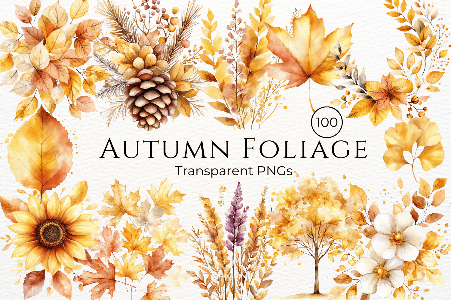 Autumn Foliage - 100 Cliparts Bundle - 300DPI - Commercial Use - Fall ...