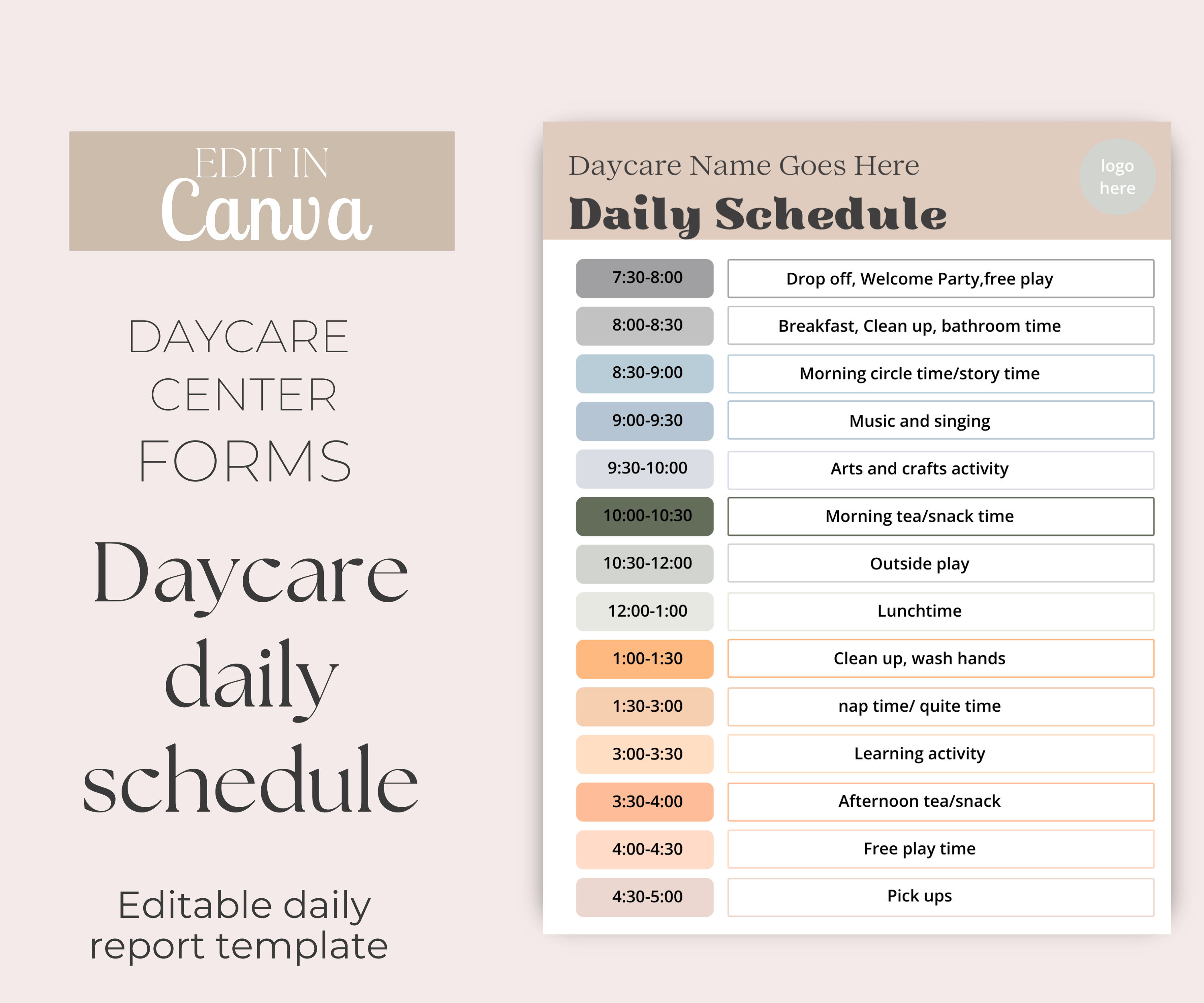 Daycare Daily Schedule | Daycare Center Template| Canva Editable