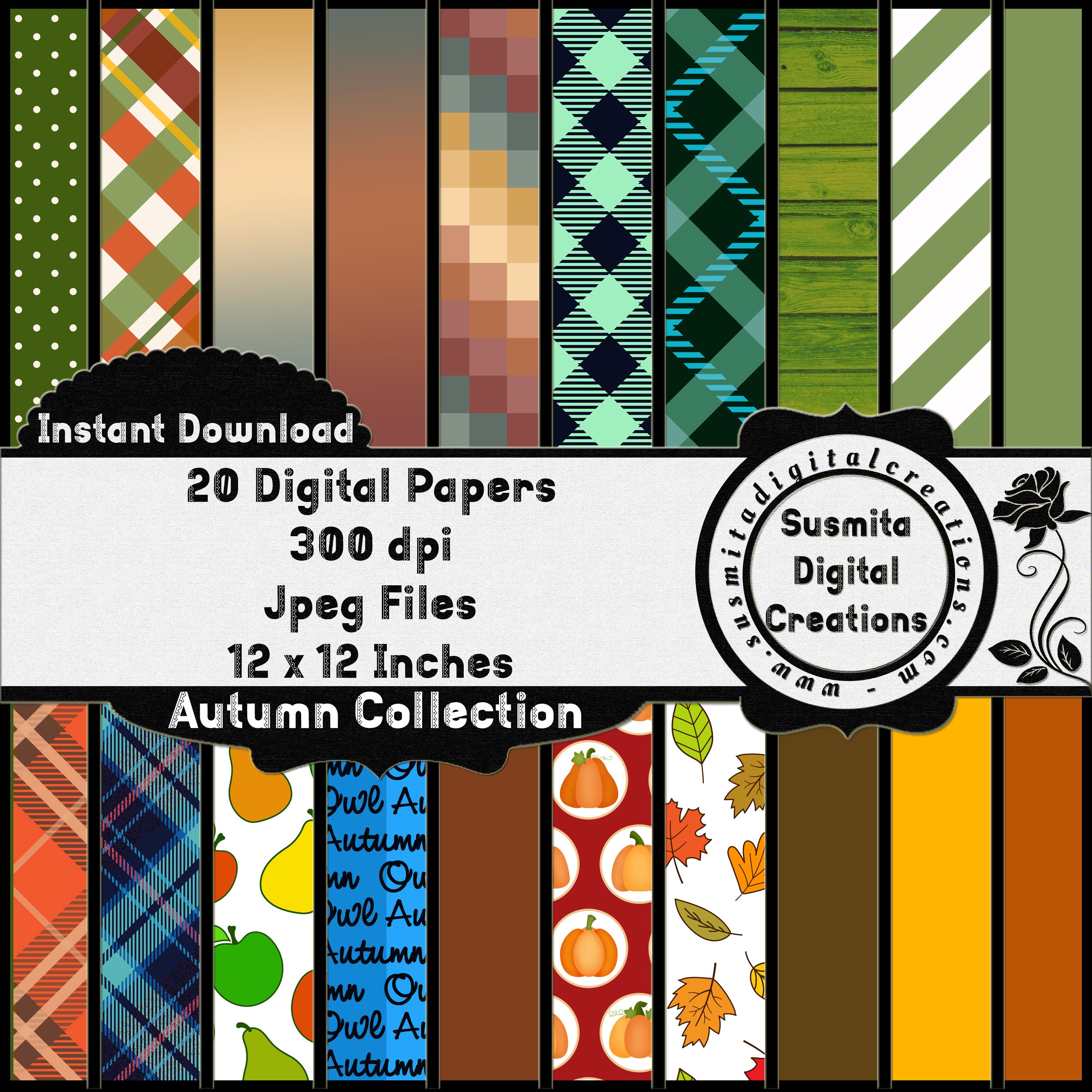 Autumn Digital Paper Pack, Scrapbook Paper, Seamless Pattern, Printable Paper - Payhip