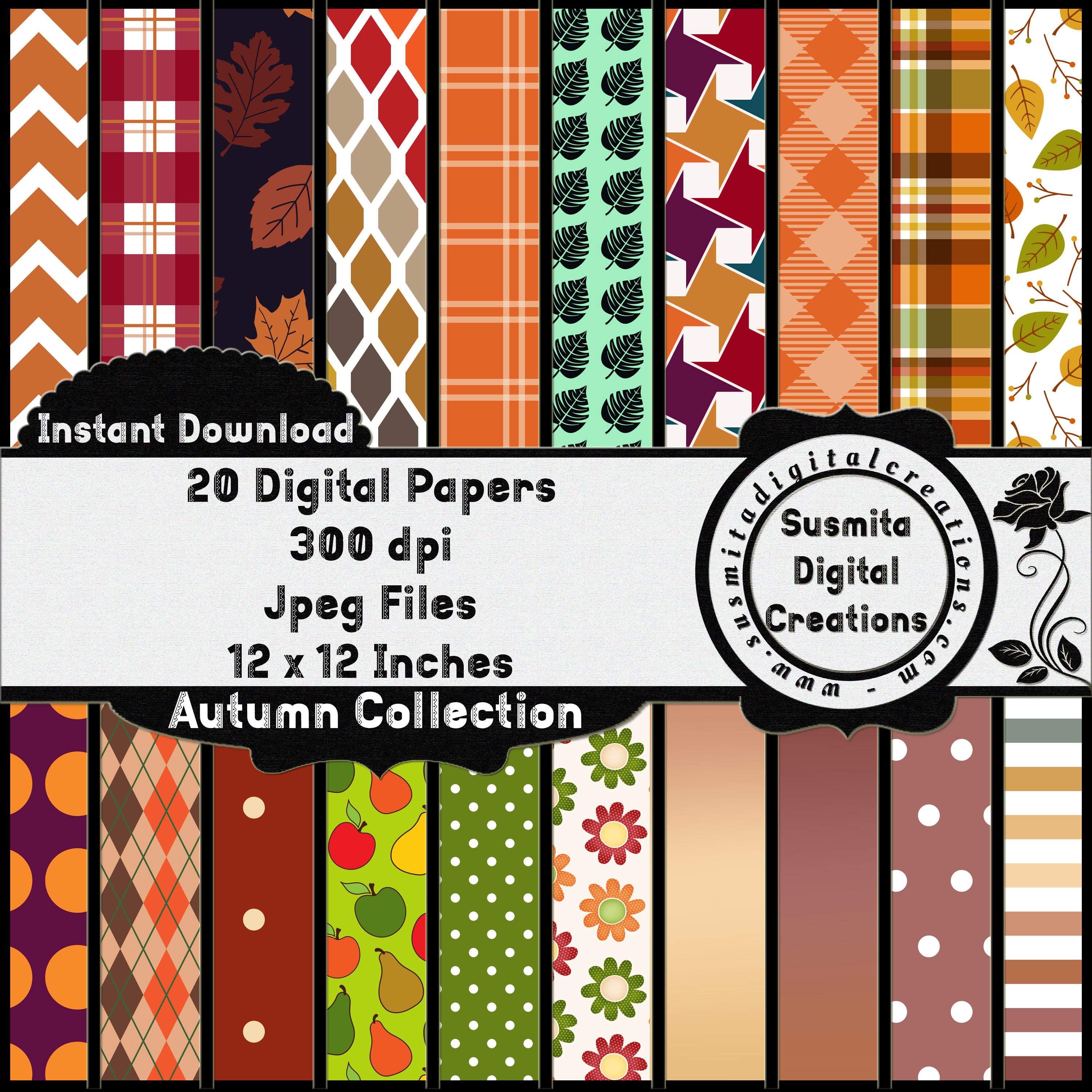 Autumn Digital Paper Pack, Scrapbook Paper, Seamless Pattern, Printable ...