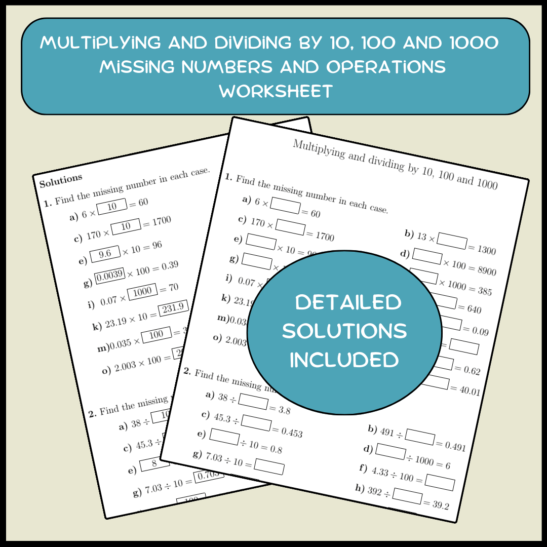 Multiplying and dividing by 10, 100 and 1000 missing numbers and ...